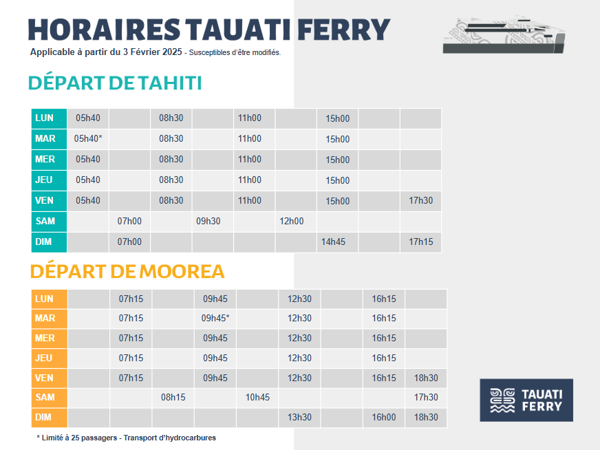 Schedules - Apetahi Express & Tauati Ferry